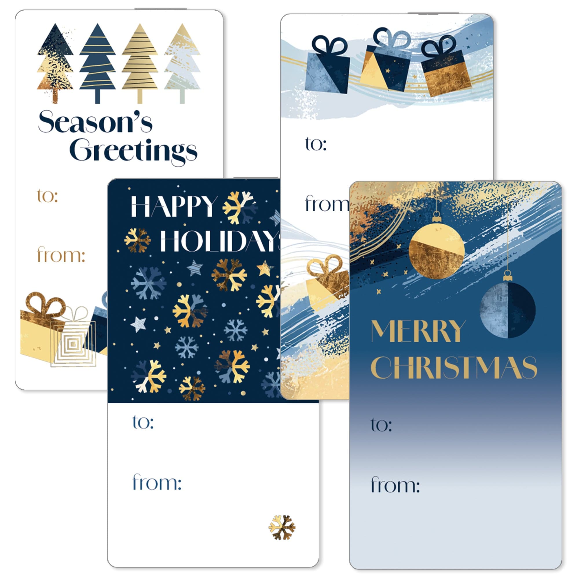 Blue and Gold Christmas Gift Tag Stickers - 42 Elegant Holiday Labels