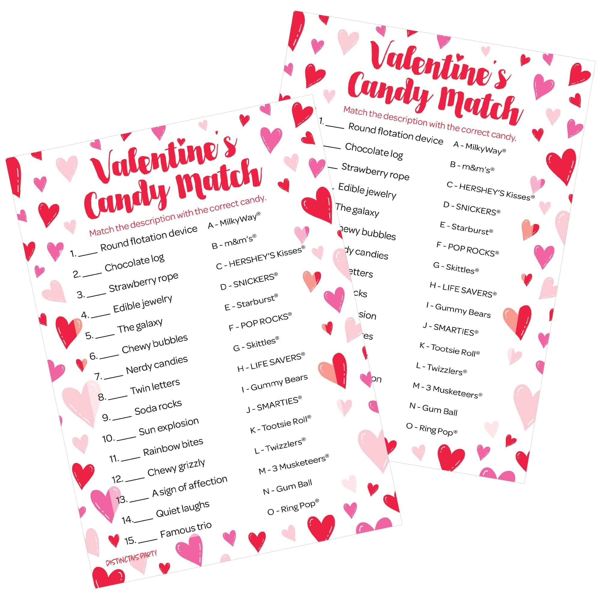 Valentine's Day Party Games: Candy Match - Classroom Party Game - 25 P