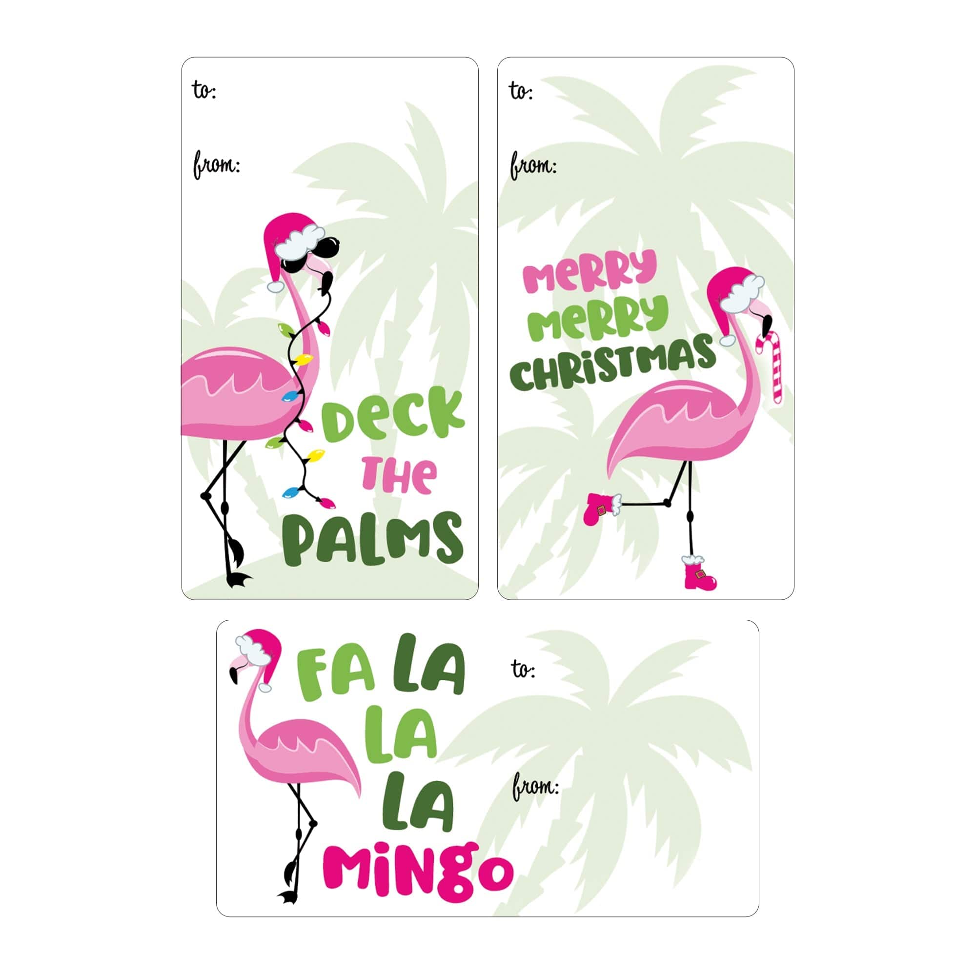 Christmas Gift Tag Stickers: Tropical Flamingos - 42 Stickers