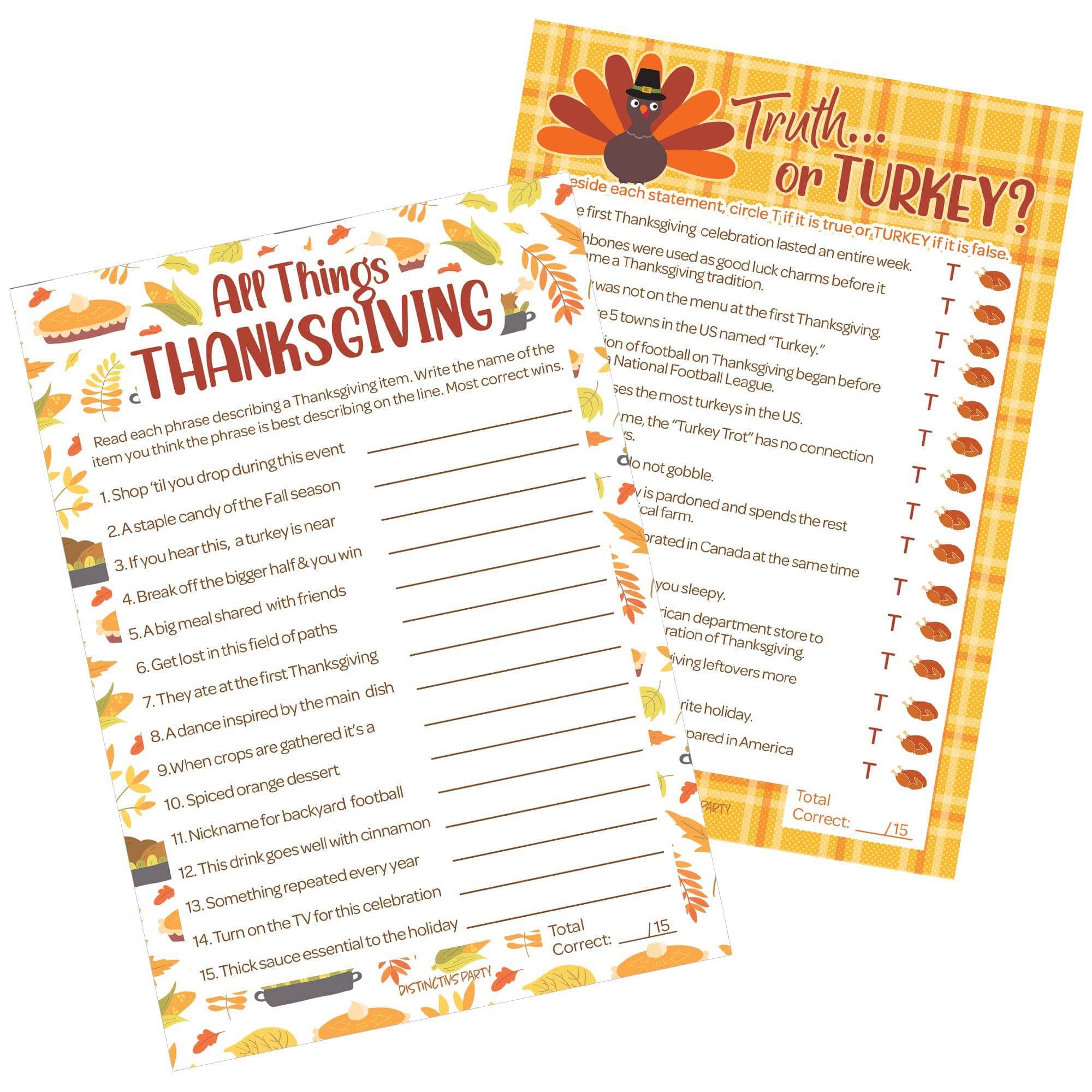 Thanksgiving Party Games Bundle - Truth or Turkey and All Things ...